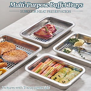 WAGENSTEIGER Stainless Steel Food Prep Container Set with Rack & Transparent Lid, Buffet Party Pan, Catering Pan, For Resting Meats & Oven Roasting, Marinating & Deep-Frying Prep Tools