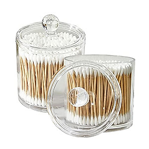 CLEAMAISONN Cotton Bud Holder 10 Oz Bathroom Jars with Lids for Cotton Ball Swab Pad Cotton Pad Holder (2Pcs)