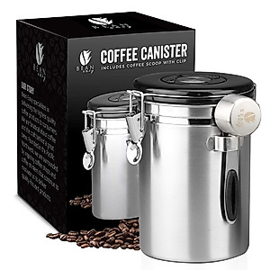 Bean Envy Coffee Canister - 22.5 oz Coffee Storage Container and Organizer w/ Stainless Steel Scoop, Date Tracker & Co2-Release Valve - Essential Coffee Accessories, Blue