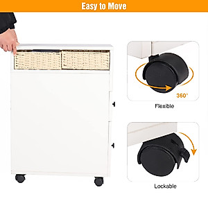 ALBOMI Slim Bathroom Storage Cabinet, Movable Narrow Toilet Paper Holder with Wheels and Drawers, Free Standing Small Bathroom Organizer for Small Spaces, 6" W x 20" D x 27.8" H, White