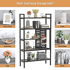 Anivia 5 Tier Bookshelf, Ladder Bookcase Display Shelves, Wide Book Shelf Bookcases for Home & Office, Oak/Black