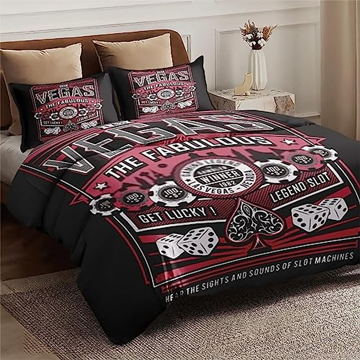 Duvet Cover Twin Size, Gaming Vintage Game City Bedding Set with Zipper Closure for Kids and Adults, Money Red America Comforter Cover with Pillow Sham for Bedroom Bed Decor