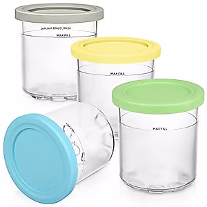 CTSZOOM Containers Replacement Ice Creami Pints and Lids, 16oz Containers Compatible with Ninja NC301 NC300 NC299AMZ Series Ice Cream Maker 4 Pack, BPA Free Dishwasher Safe Green/Grey/Blue/Yellow