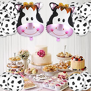 26 Pieces Cow Balloons, Cow Print Balloon Giant Cow Shape Mylar Foil Latex Balloons Funny Print Balloons for Western Cowboy Farm Animal Ballons Birthday Party Supplies Cow Themed Party Decorations