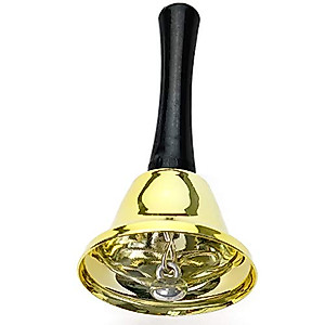 Skeleteen Gold Ringing Hand Bell - Loud Metal Handheld Ring Tea Bell for Calling Attention and Assistance