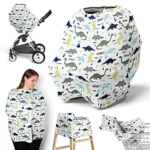 Sweet Jojo Designs Blue and Green Dinosaur Boy Infant Baby Car Seat Cover Nursing Breastfeeding Shopping Cart Stroller Canopy - Turquoise Dark Green Modern Boho Grey and White Mod Dinosaurs