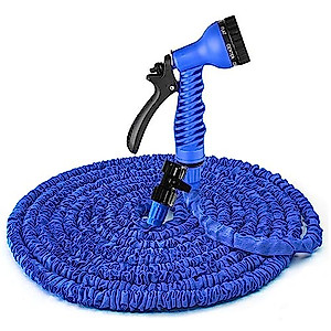 Garden Hose Water Pipe Expandable - 50FT Water Hose with 7 Function Spray Nozzle, Easy to Use, Outdoor Magic Hose Suit for Gardening Washing, Blue