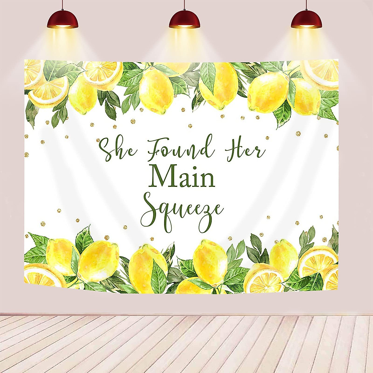 Mocsicka She Found Her Main Squeeze Backdrop Lemon Bridal Shower Lemonade Bachelorette Party Decoration Green Lemon Bride to Be Wedding Engagement Background (7x5ft (82x60 inch))