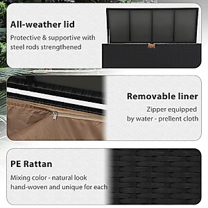Super Patio Outdoor Patio Storage Box Waterproof, 120 Gallon Large Deck Box Wicker Storage Bin for Cushions, Garden Tools, Black