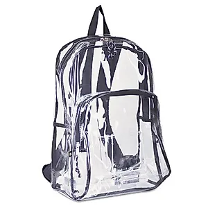 Eastsport - Backpack, PVC Plastic, 12 1/2 x 5 1/2 x 17 1/2 - Clear/Black, 193971BJBLK