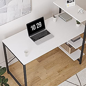 CubiCubi Small Computer Desk with Shelves 40 Inch, Home Office Desk, Study Writing Office Table, 3 Tier Shelf, White