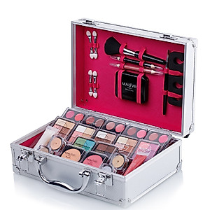 DUER LIKA Makeup Kit for Girls and kids 8-12 Carry All Makeup Train Case with Pro Makeup for Teens Women Full Starter Cosmetics Set (SILVER)