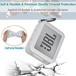 GeeRic Silicone Carrying Case Compatible with JBL GO 2, Portable Stand Up Skin Cover for Outdoor Bluetooth Speaker with Carabiner, Gray