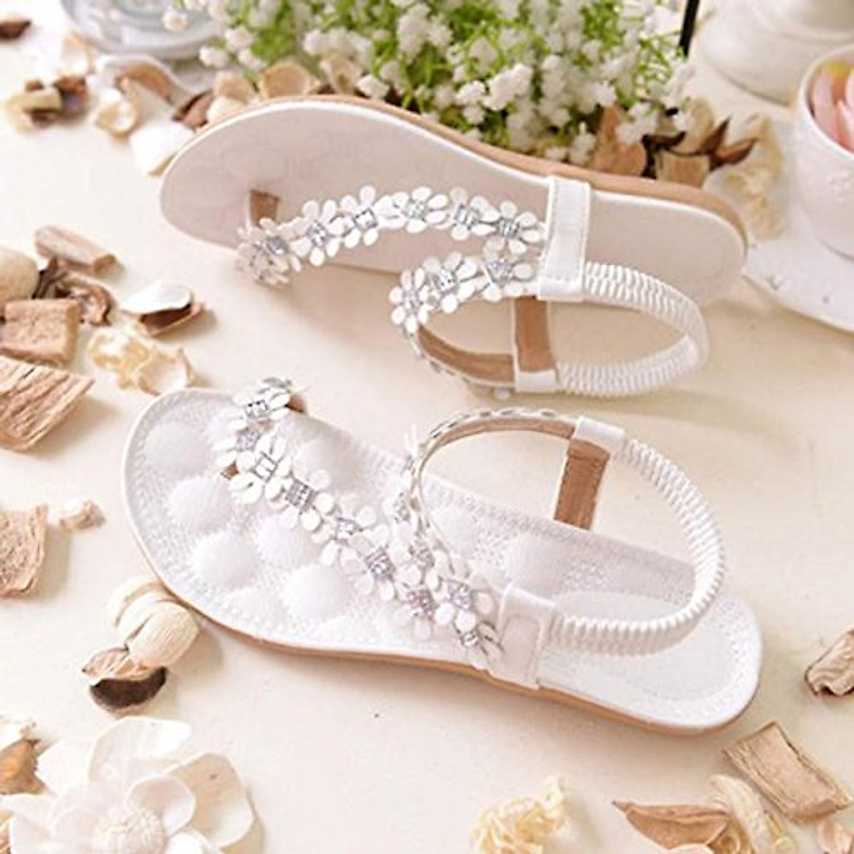 Highly Recommend Great Value Flip-Flop Women Summer Bohemia Flower Beads Flip-Flop Shoes Flat Sandals