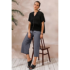 ECUPPER Womens Cotton Cropped Pants Loose Fit Wide Leg Capri Casual Plus Size Elastic Waist Trousers Gray 4XL