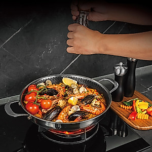 Bakoniion Hybrid Nonstick Skillet with Lid 13 Inch, Stainless Steel Paella Pan with Two Handles Multi-Functional Pan Dishwasher and Oven Safe