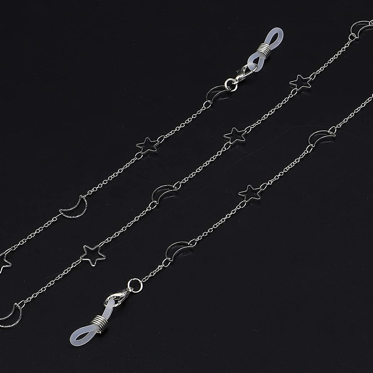 Aabellay 2PCS Eyeglass Chain Sunglass Strap Holder Reading Glass Cords Lanyard Necklace Eyewear Retainer Metal Long Necklace Accessories with Rubber Ends –Style Star and Moon