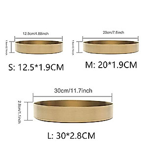 Gold Round Storage Trays, Stainless Steel Metal Presentation Plates, Decorative Storage Organizer Serving Tray for Jewelry/Cosmetic/Kitchen Tableware, Simple Round Storage Dish