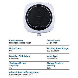 Toolly Mini Stir Plate Magnetic Lab Stirrer with 3 Stir Bars, Magnetic Mixer 2000ml Adjustbable Speed 200-2000 RPM for Classroom, Work or Home Experiments & Projects (No Heating)