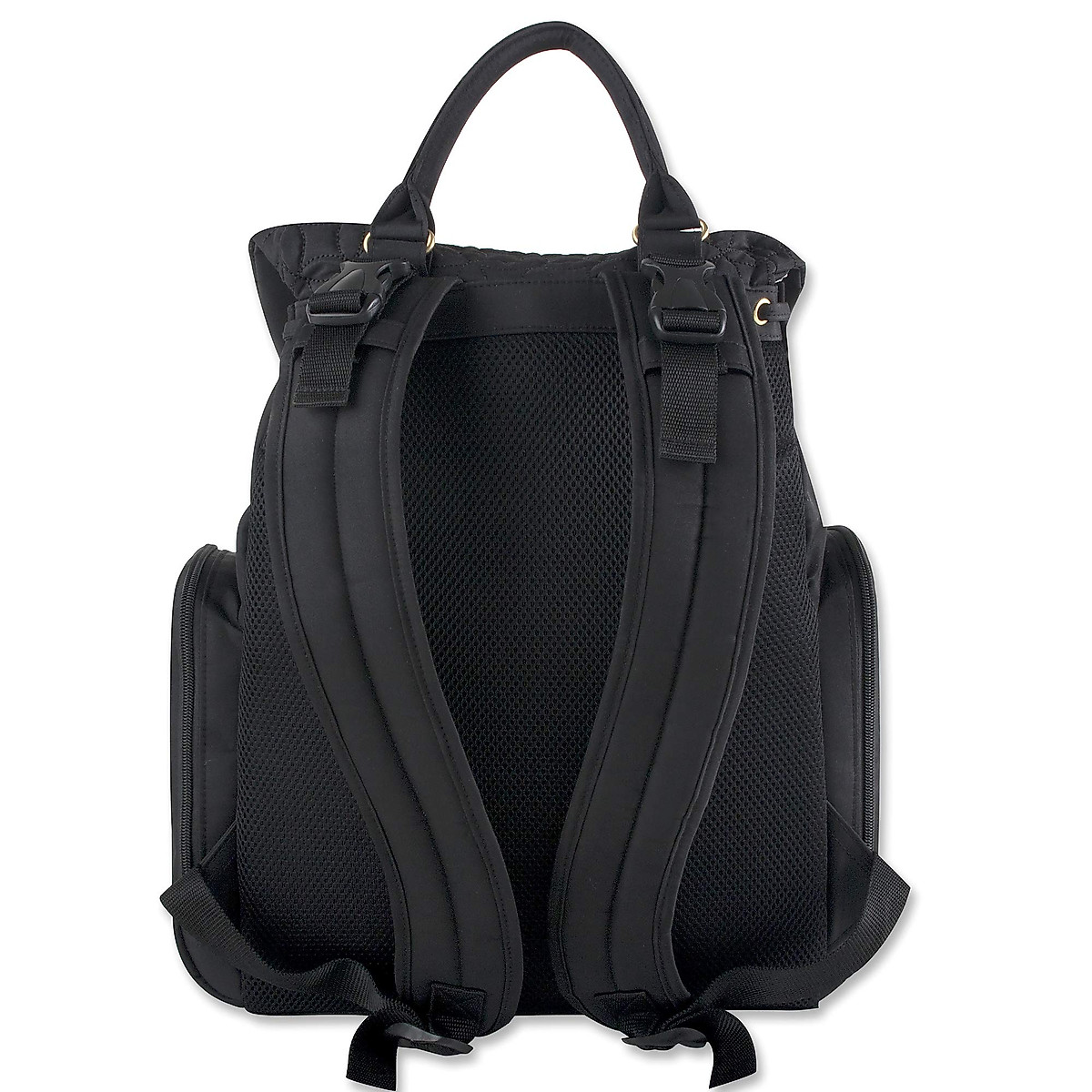 Modern Quilted Diaper Bag Backpack and Multipurpose Travel Drawstring Baby Bag – 3 Piece Set (Black)