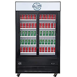 Elite Kitchen Supply Commercial 2 Sliding Glass Door Refrigerator Merchandiser, ETL NSF Upright Display Fridge Cooler Stainless Steel 2 Section 47" W 33.3 cu. ft. Fan Cooling, Restaurant