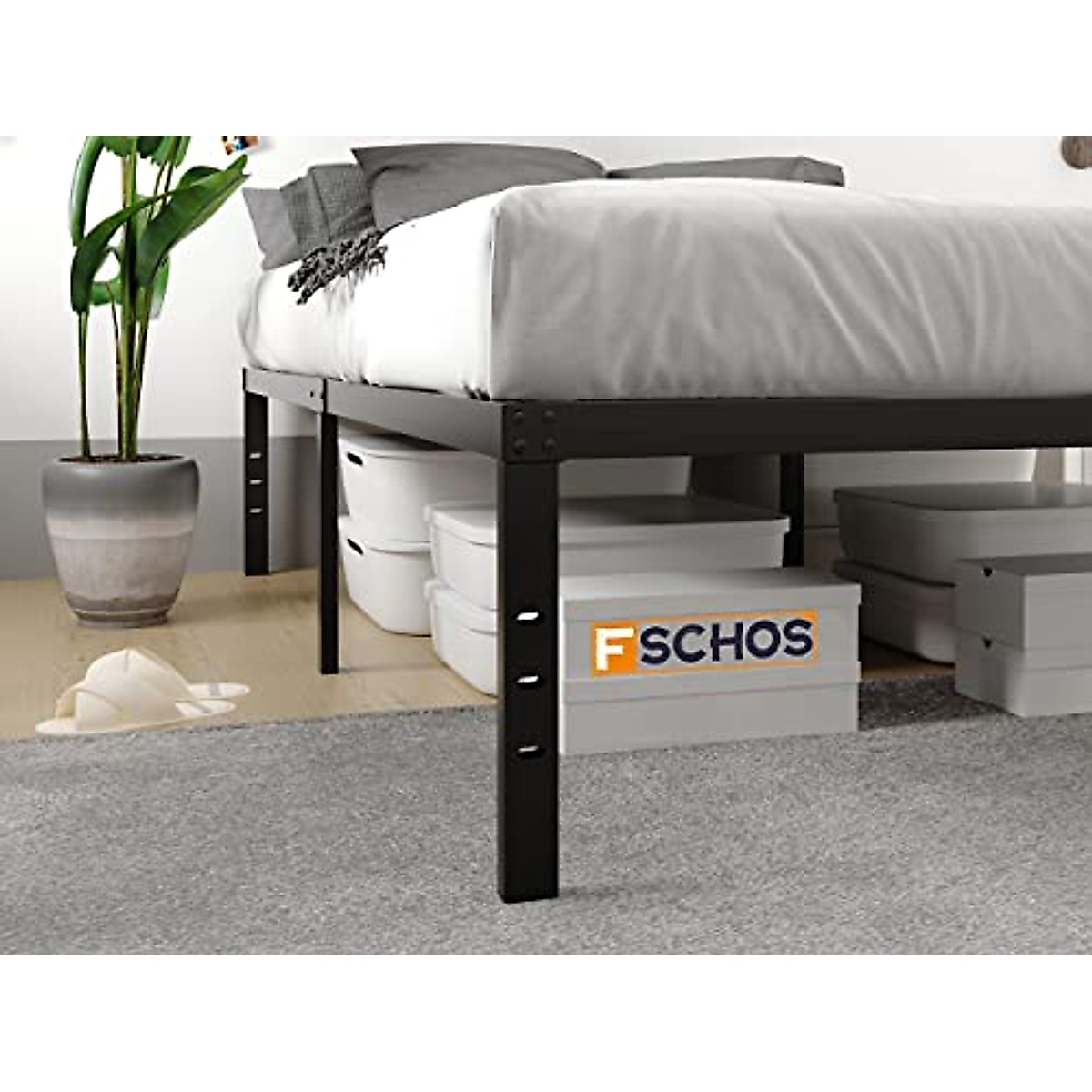 FSCHOS Bed-Frame-Full, 16 Inch Metal Platform Full-Size-Bed-Frame No Box Spring Needed, Heavy Duty Full Size Bed Frame Easy Assembly, Noise Free, Black