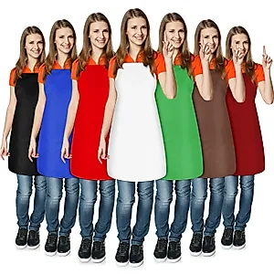 14 Packs White Aprons Red Wine Blue Green Black Coffee White Paint Apron Machine Washable Blank Bib Apron Plain Aprons for Adults Kids Long Tie Unisex Aprons for Cooking BBQ DIY Painting Crafting