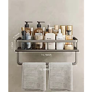 Shower Basket Shelf With A Pole ， Adhesive Drill-Free Kitchen or Bathroom Storage Rack Organizer, Gray Shower Storage Shelves for Bathroom, Washroom, Restroom, Kitchen