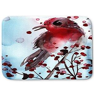 Dia Noche Designs, Bath and Kitchen Floor Mats, Small 24 x 17 in, BR-DawnDermanRedFinchinWinter1