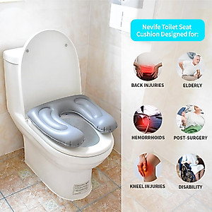 Nevife Raised Donut Pillow,Inflatable Toilet Seat Cushion,Height Adjustable Toilet Seat, PVC Commode Support Cushion for Adults,Seniors,Elderly, Disabled,Tailbone Pain Relief (Grey)