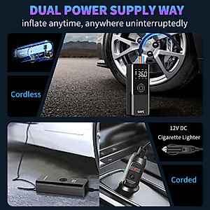 Tire Inflator Portable Air Compressor with Digital Pressure Gauge, 12V Smart Air Pump for Car Tires, Motorcycle, SUV, Electric Bike, Bicycle, Sports Balls with 4500mAh Battery & LED Light