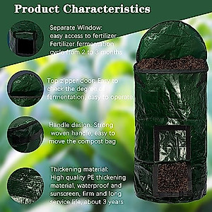 4 Pieces Garden Compost Bin Outdoor,Reusable Garden Yard Waste Bag Reusable Lawn Leaf Bags with Zipper Lid and Handles,Yard Waste Bag Container for Kitchen Waste（3×34Gallon +1×15Gallon ）