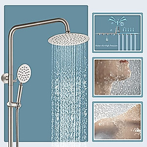 Aolemi Outdoor Shower Fixture SUS304 Shower Faucet Combo Set Stainless Steel 8 Rainfall Shower Head High Pressure Hand Spray Wall Mount 2 Dual Function Brush Nickel Single Handle