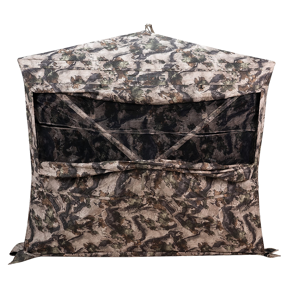 BOG Grave Digger Standing Height Ground Blind Mossy Oak with StealthZip Silent Zippers, StealthTrac Silent Windows, Water Resistant 600D Fabric, and Hub Construction for Hunting, Shooting, and Outdoor
