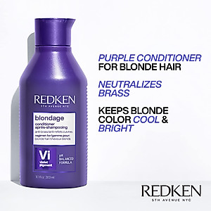 Redken Blondage Color Depositing Purple Conditioner | For Blonde Hair | Neutralizes Brass & Moisturizes Hair | With Pure Violet Pigments | Tones Hair for Cool and Ash Blonde Colors