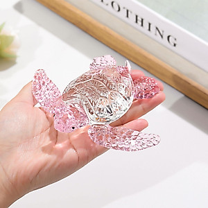 Movdyka Crystal Pink Sea Turtle Decor Gifts for Women, Sea Turtles Statue Blown Art Glass Animals Sculpture Collection Figurine Home Decor, Paperweight Birthday Present for Best Frien