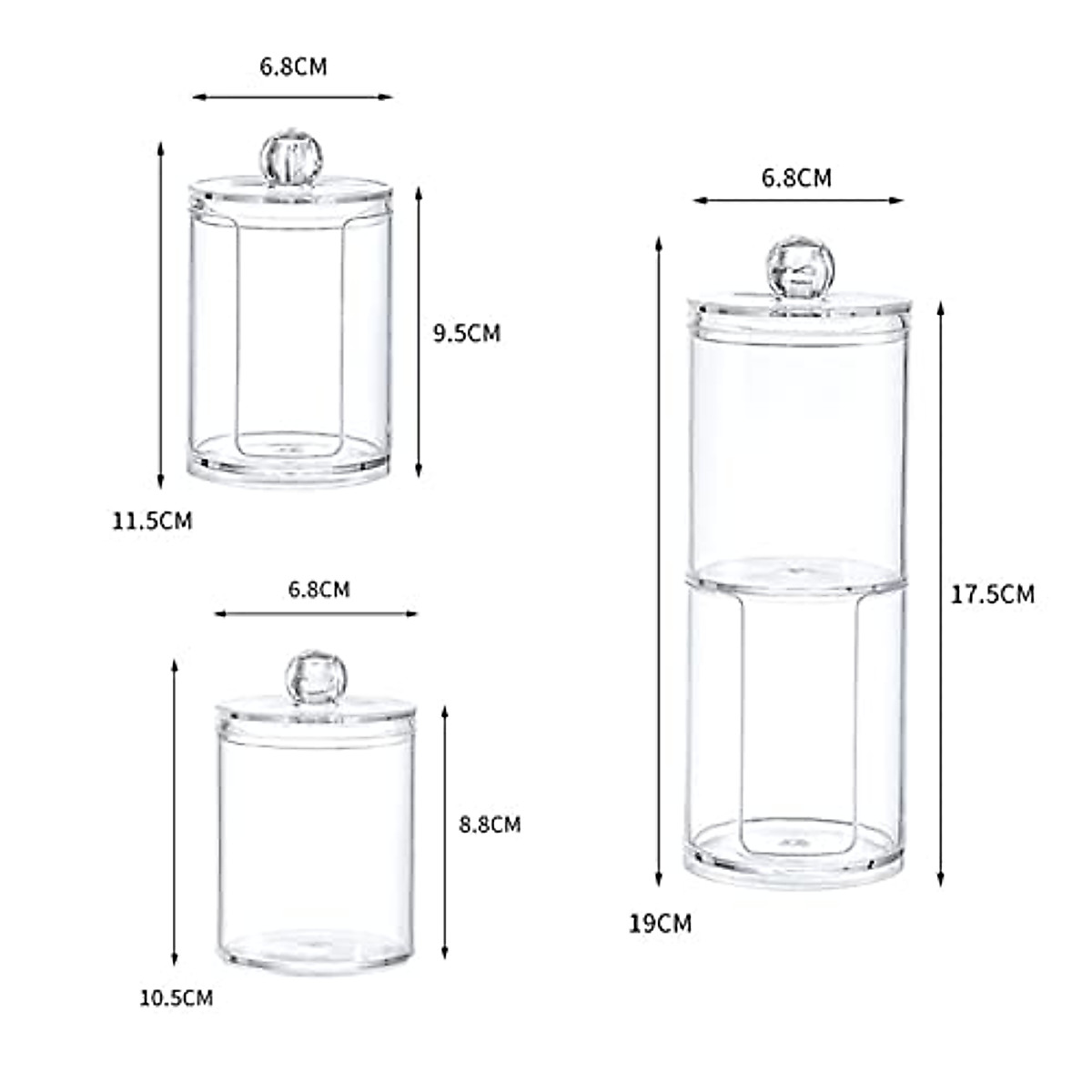 Akoslale 3 Pack Qtip Holder,Bathroom Organizers,Apothecary Jars, Cotton Swab/Round/Ball Holders with Lids,Acrylic Organizers and Storage,Makeup Holders and Organizers