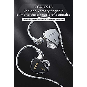 CCA CS16 in-Ear Monitors, 16BA Reference HiFi Stereo IEM Wired Earphones/Earbuds/Headphones with Detachable Cable 2Pin for Musician Audiophile (Without Mic, Black)