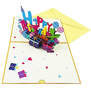 3D Pop Up Birthday Cards,Birthday Pop Up Greeting Cards Laser Cut Happy Birthday Cards Including Envelopes and Glues Best for Mom,Wife,Sister, Boy,Girl,Friends 1 Pack