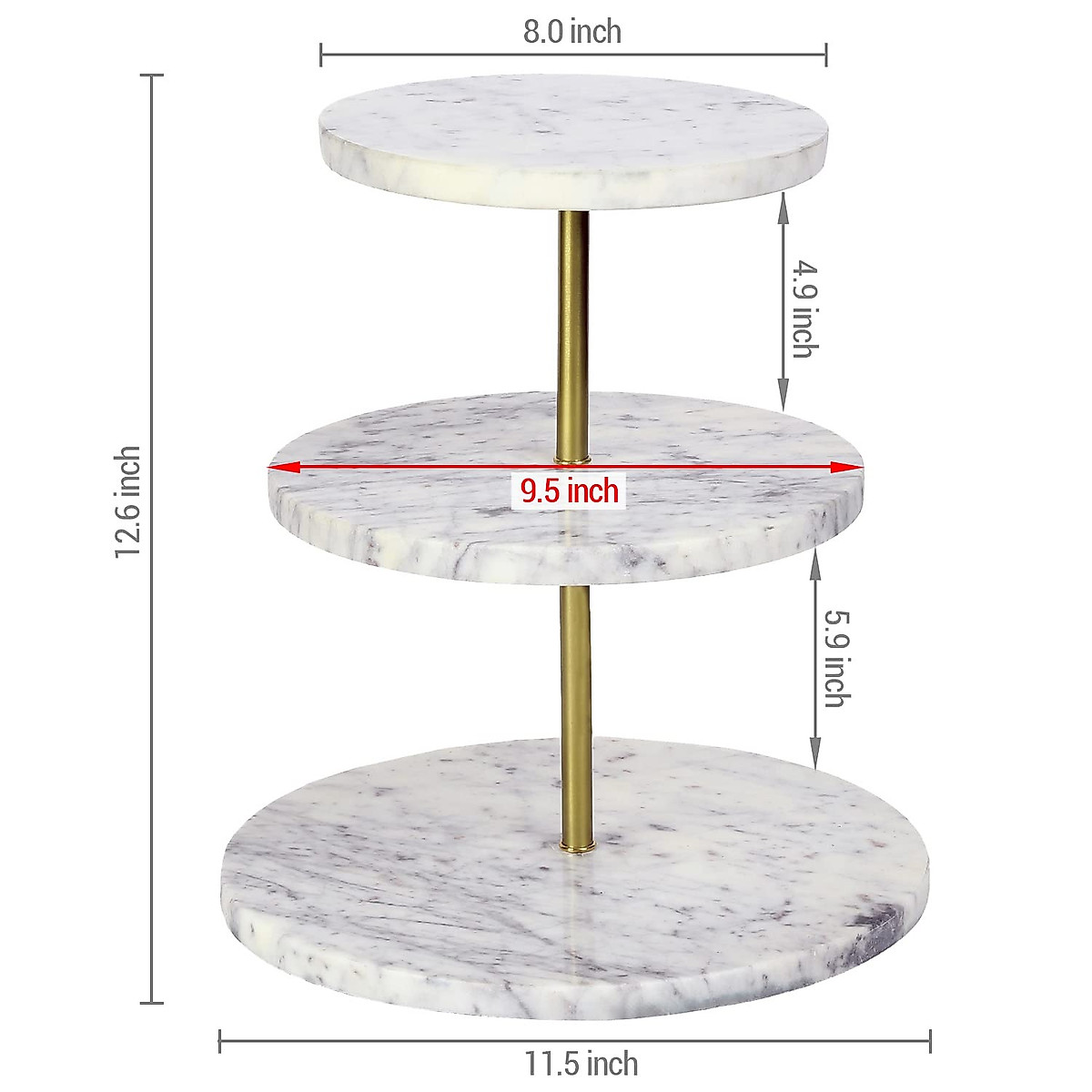 MyGift Modern Round Natural White Marble 3 Tier Cupcake Stand, Dessert Display Tower, Retail Riser Stand