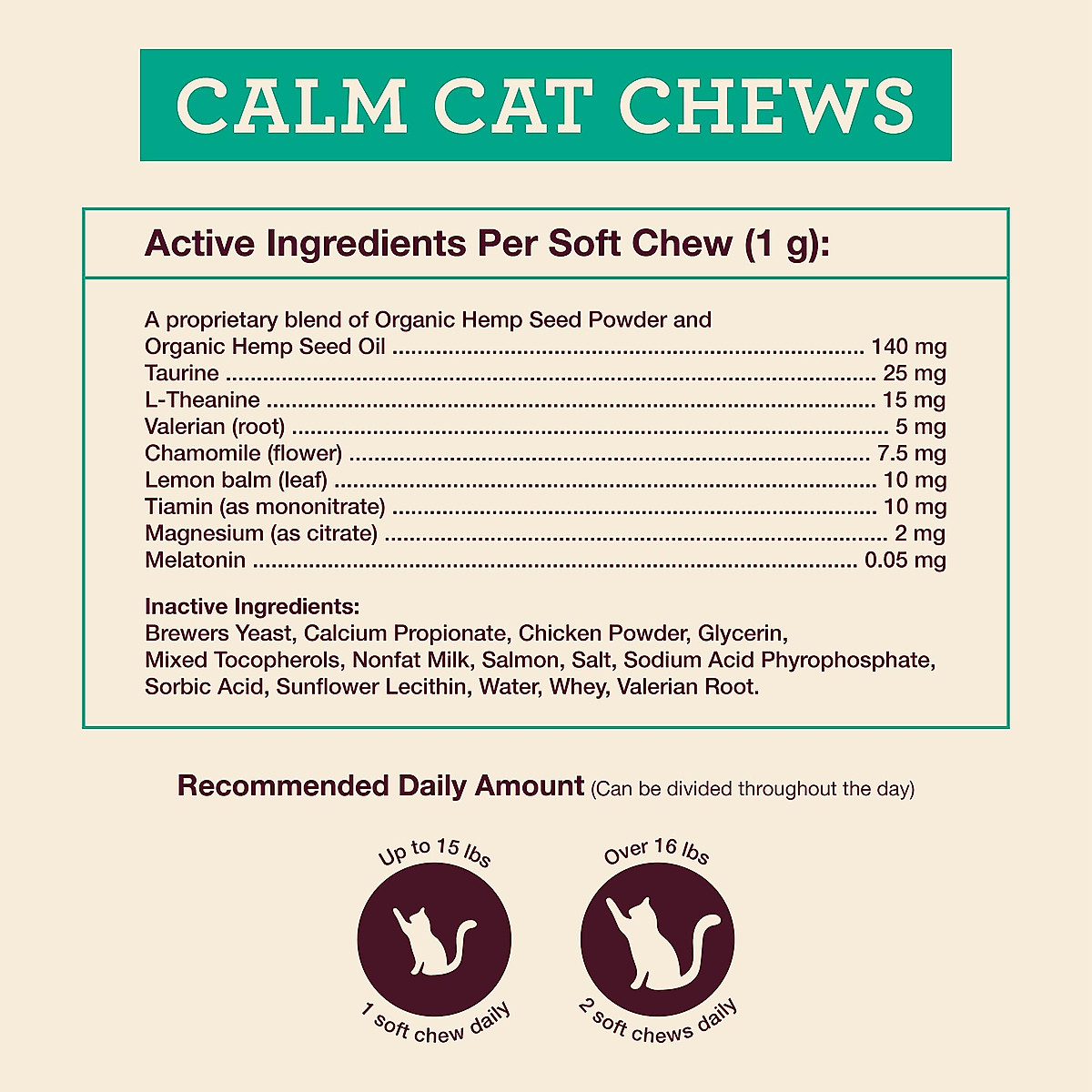 Hemp Well Calm Cat Soft Chews - Anxiety & Stress Relief Formula, Organic Ingredients, Soothes & Relaxes, Improves Behavior, 60 Count