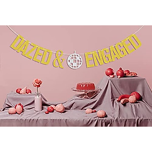 Dazed & Engaged Banner Gold Glitter, Hippie Engaged Banner, Retro 60's 70's Bachelorette Banner, Engaged Banner, Last Disco Engagement Party Decorations