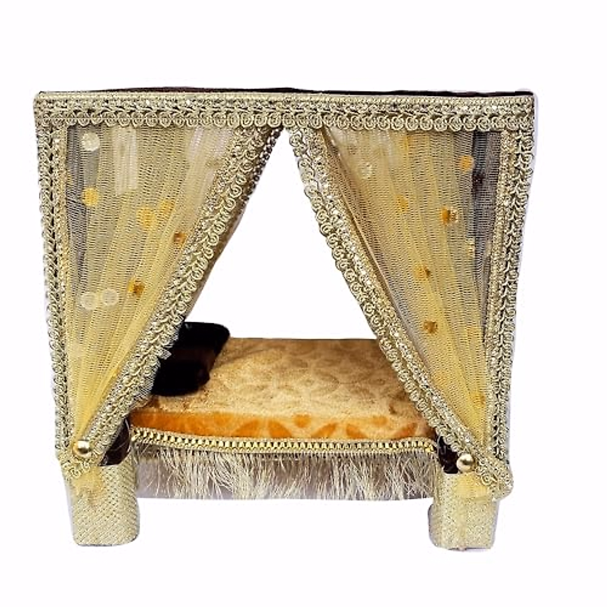 Jhula for Laddu Gopal Laddu Gopal Bed with Net Luxuy Look for Kanha Ji Janmashtami Jhula - Decorative Jhula - Wooden Jhula for Kanha Ji Size 0 to 5 No