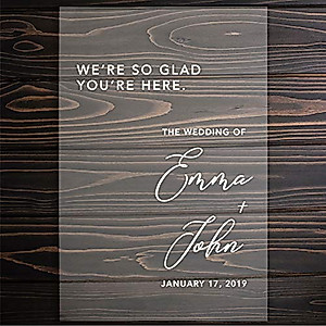 Andaz Press Custom Large Wedding Acrylic Sign, 16 x 24 Inches, So Glad You're Here, Personalized Sign, Welcome Sign for Modern Wedding Theme