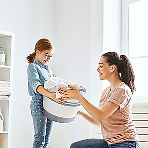 Large Storage Woven Basket, Decorative Basket for Toys, Blankets,Laundry, Towel, Magazine, Baby Nursery Basket by Braided Crown (Beige-Gray)