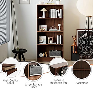 DIFY 4-Shelf Bookshelf, Wood Display Storage Shelves 54.5" Tall Bookcase Open Bookshelf for Home Office, Living Room and Bedroom, Walnut