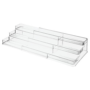 mDesign Plastic Shelf Adjustable & Expandable Spice Rack Organizer with 3 Tiers of Storage for Kitchen, Cabinet, Pantry Organization - Holds Spice Bottles, Seasonings - Ligne Collection - Clear