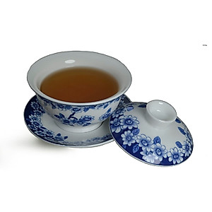 vv8oo Gaiwan 6oz Teacup Chinese Gongfu Tea Set Blue and White Porcelain Tea Cups Ceramic Tureen Teacup Sancai Cover Bowl with Lip Saucer Love of Butterfly (Love of Butterfly)