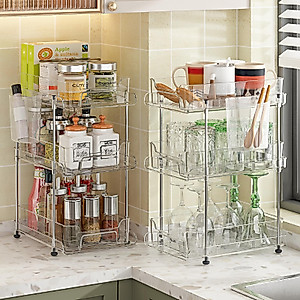 REALINN 3 Tier Clear Organizer with Dividers for Counter/Cabinet, Pull-Out Storage Container - Bathroom, Vanity Makeup, Kitchen, Pantry Organizer