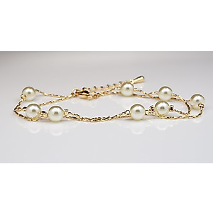 Crystalline Azuria Multi Strand Pearl Bracelet with Simulated White Pearls 18K Rose Gold Plated for Women Bracelet